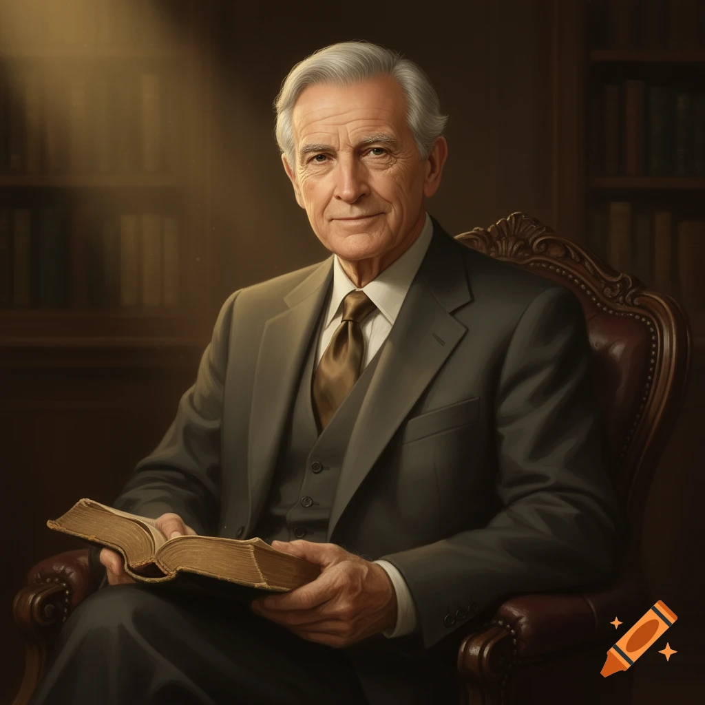 Formal portrait of a distinguished older man with grey hair, wearing a ...