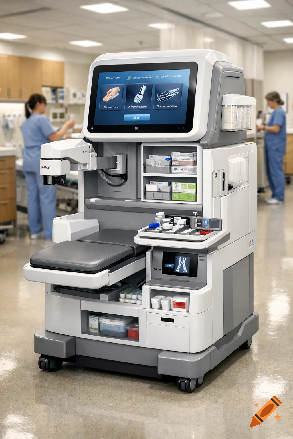 A modern, advanced medical device with a touchscreen interface for ...