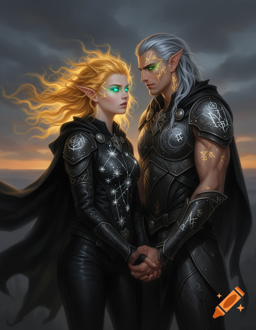 A fantasy image of a blonde female Fae with glowing eyes and a silver ...