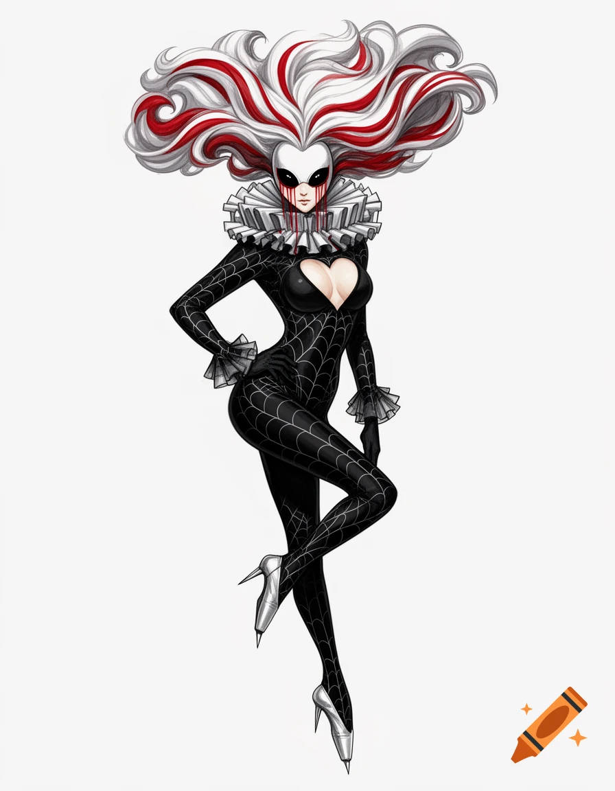 A stylized anime dark fantasy illustration of a woman in a spiderweb ...
