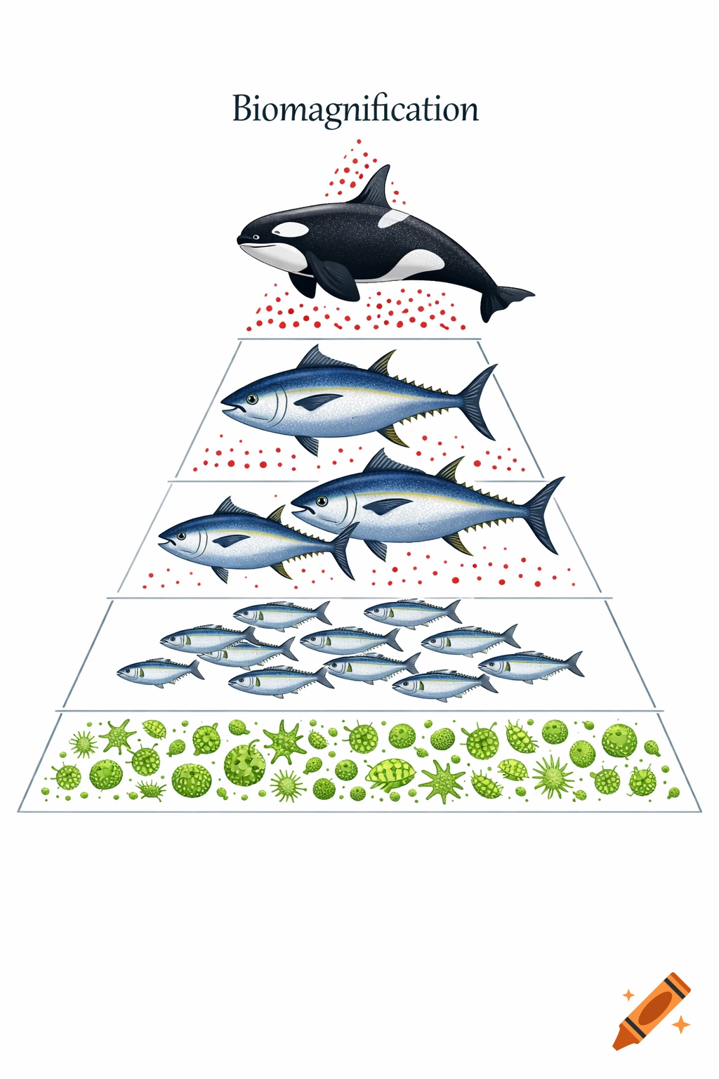 An educational diagram showing biomagnification in a marine food web ...