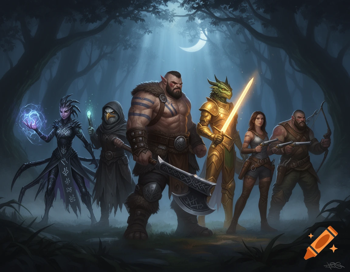 An epic Dungeons & Dragons adventure group of six diverse fantasy ...