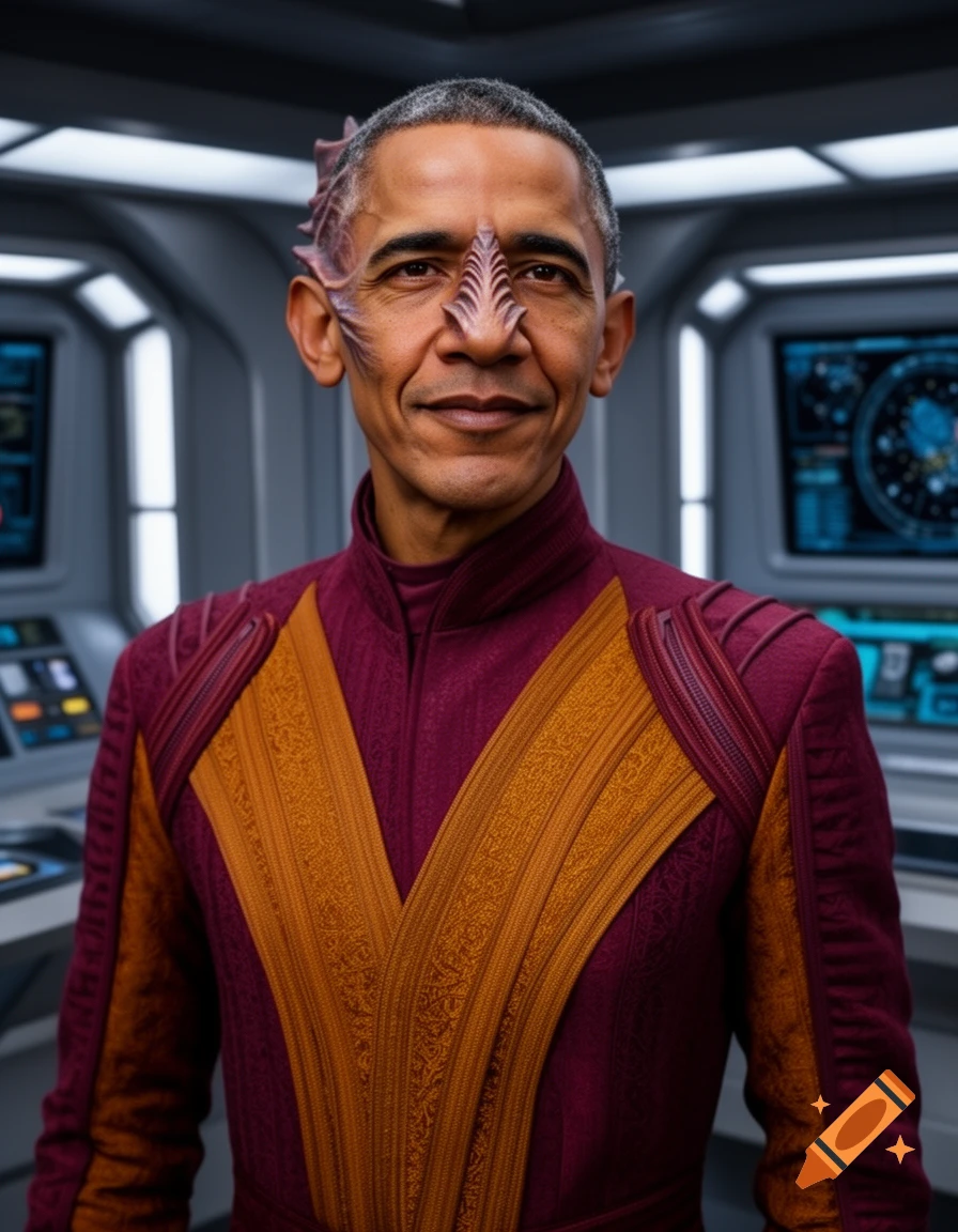 Photorealistic portrait of Barack Obama as a Bajoran alien wearing a ...