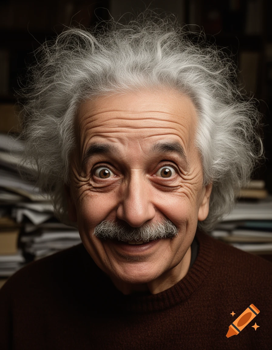 A photorealistic close-up portrait of Albert Einstein with wild grey ...