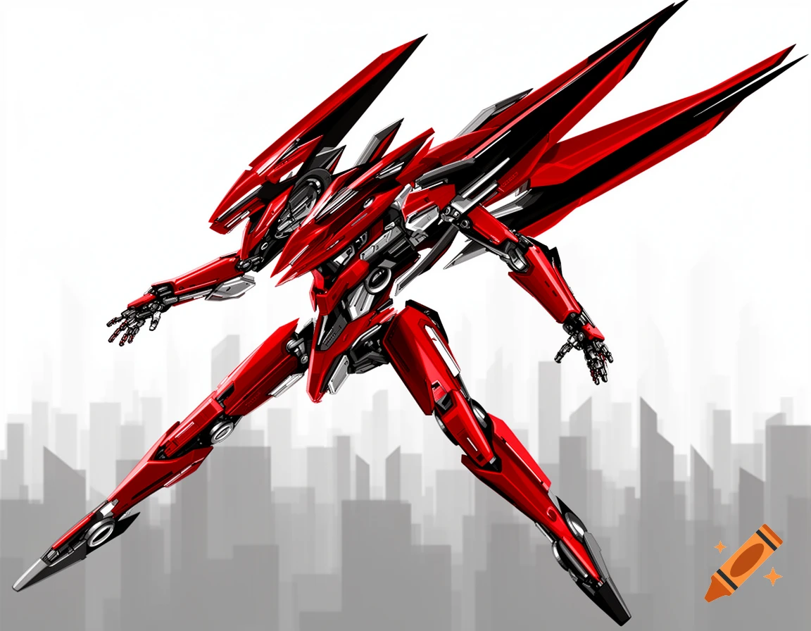 A red and black futuristic mecha robot with sharp, angular designs ...