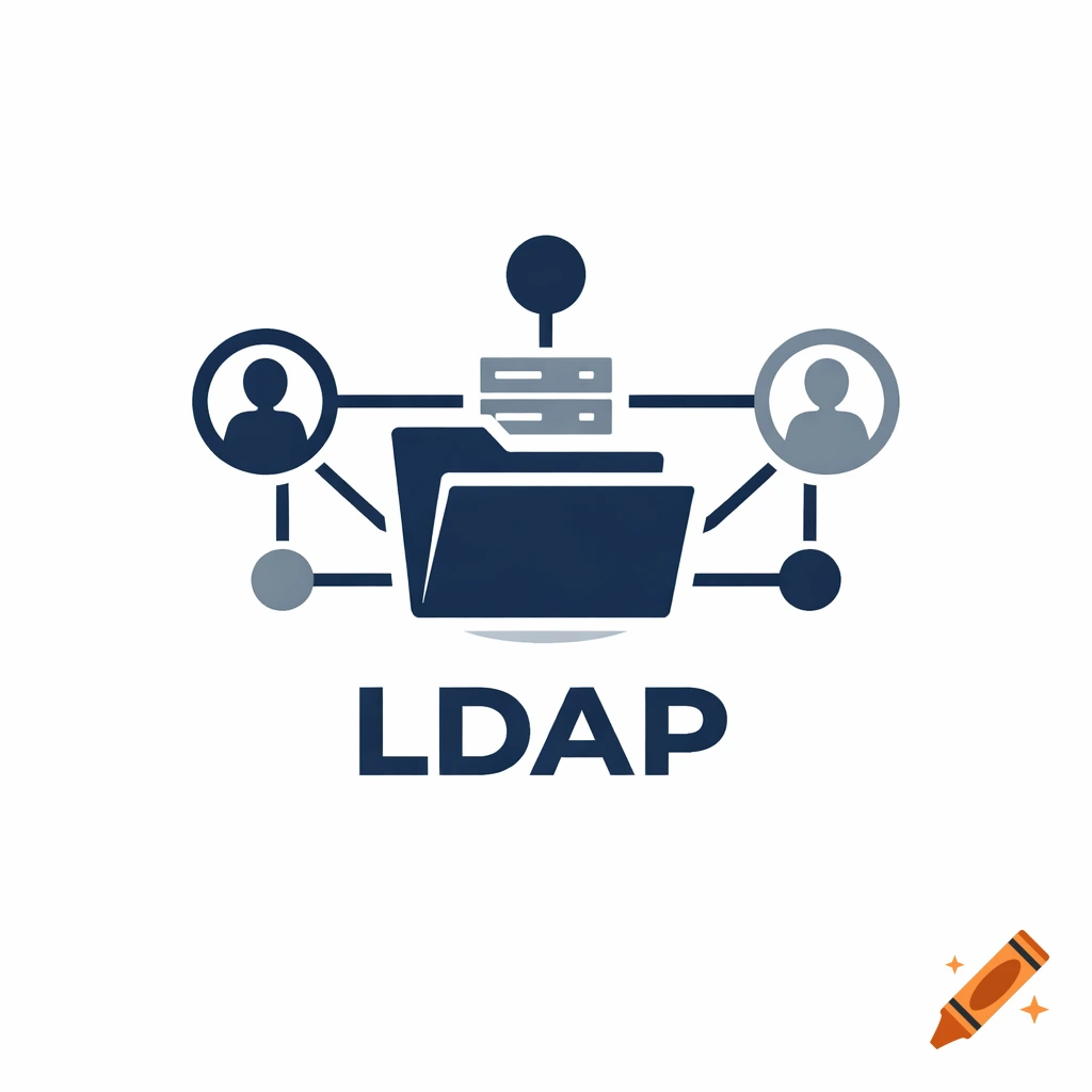 LDAP logo with linked user profiles, server rack, and folder icon in a ...