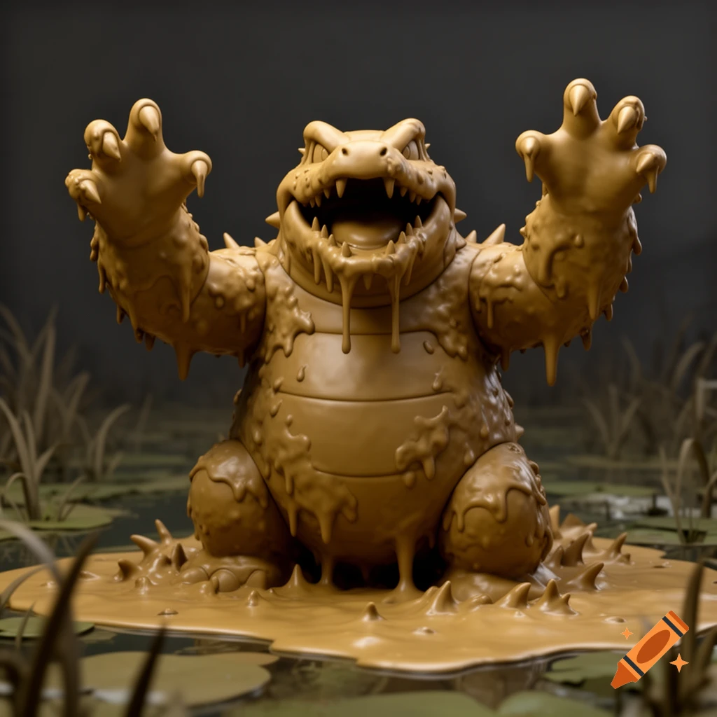 A 3D-rendered Feraligatr-like sludge monster emerges from a bog, arms ...