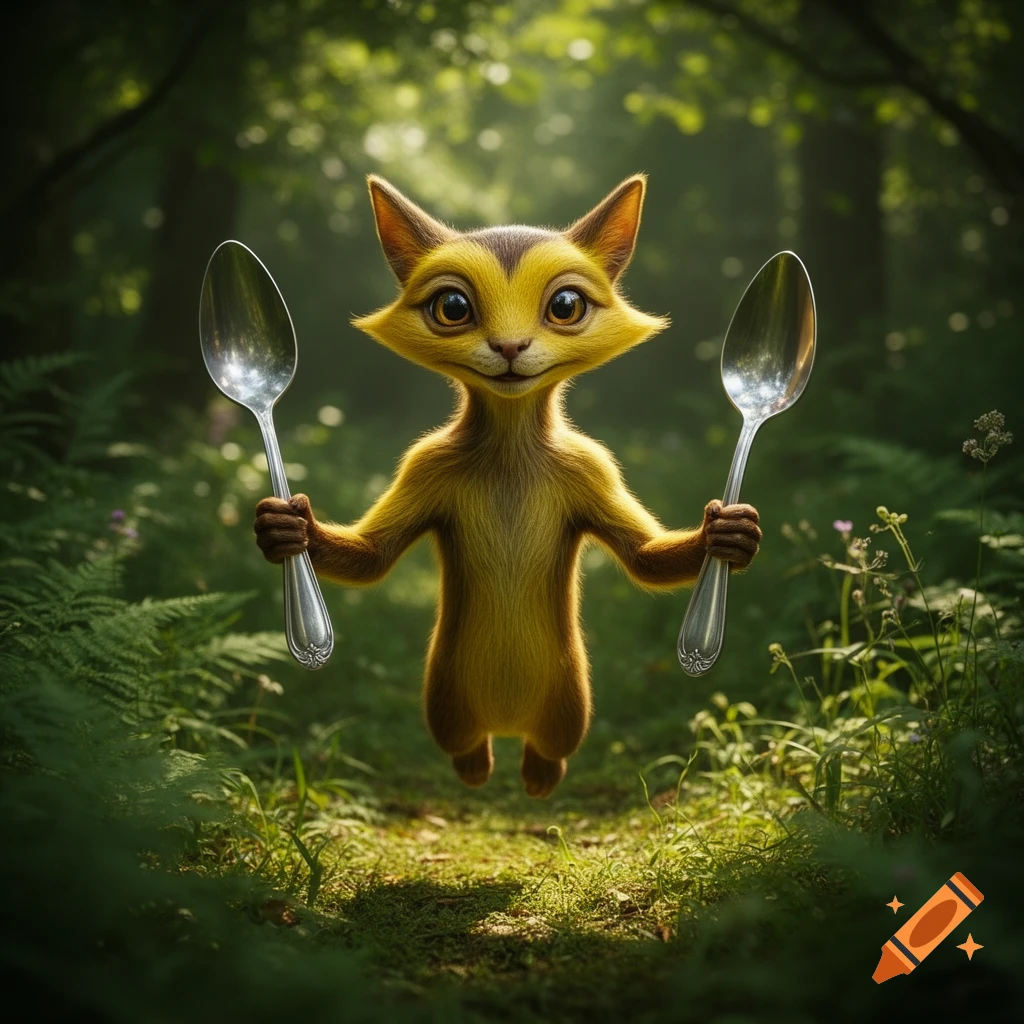 A cute, yellow, fox-like creature, resembling a Pokemon, floats in a ...