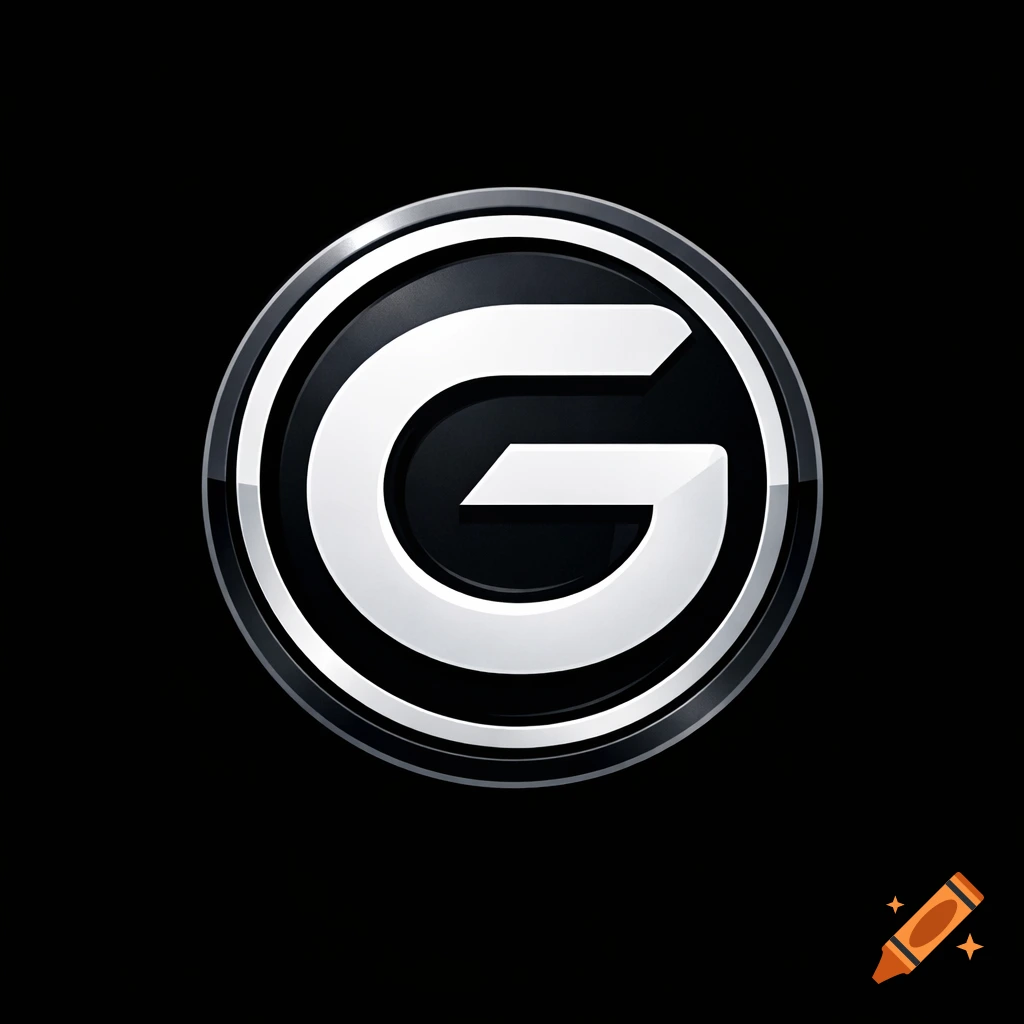 A glossy silver and black circular logo with a stylized capital letter ...