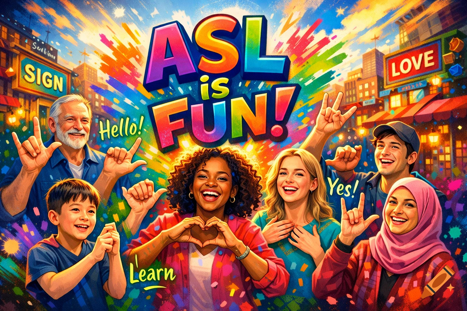A vibrant, colorful illustration of diverse people smiling and making ...