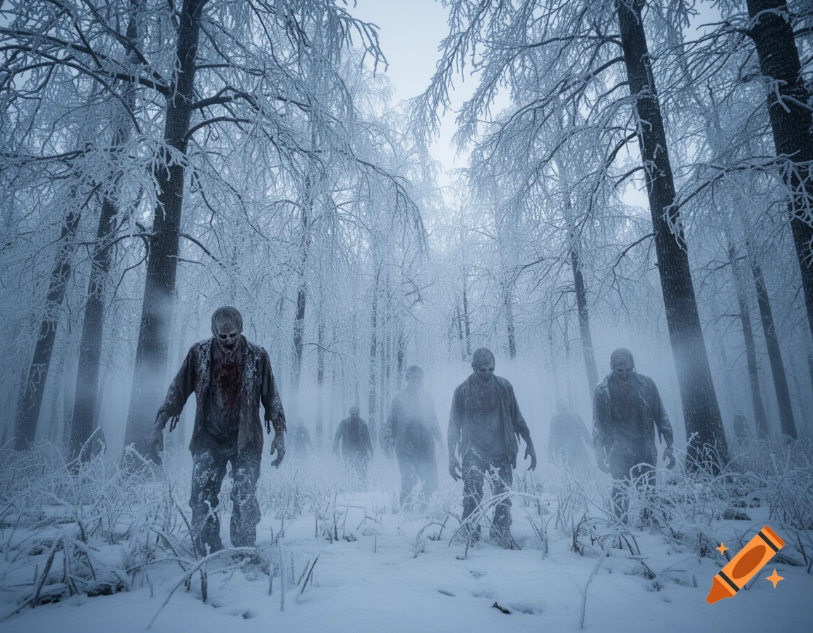 Photorealistic image of a group of decaying zombies walking through a ...