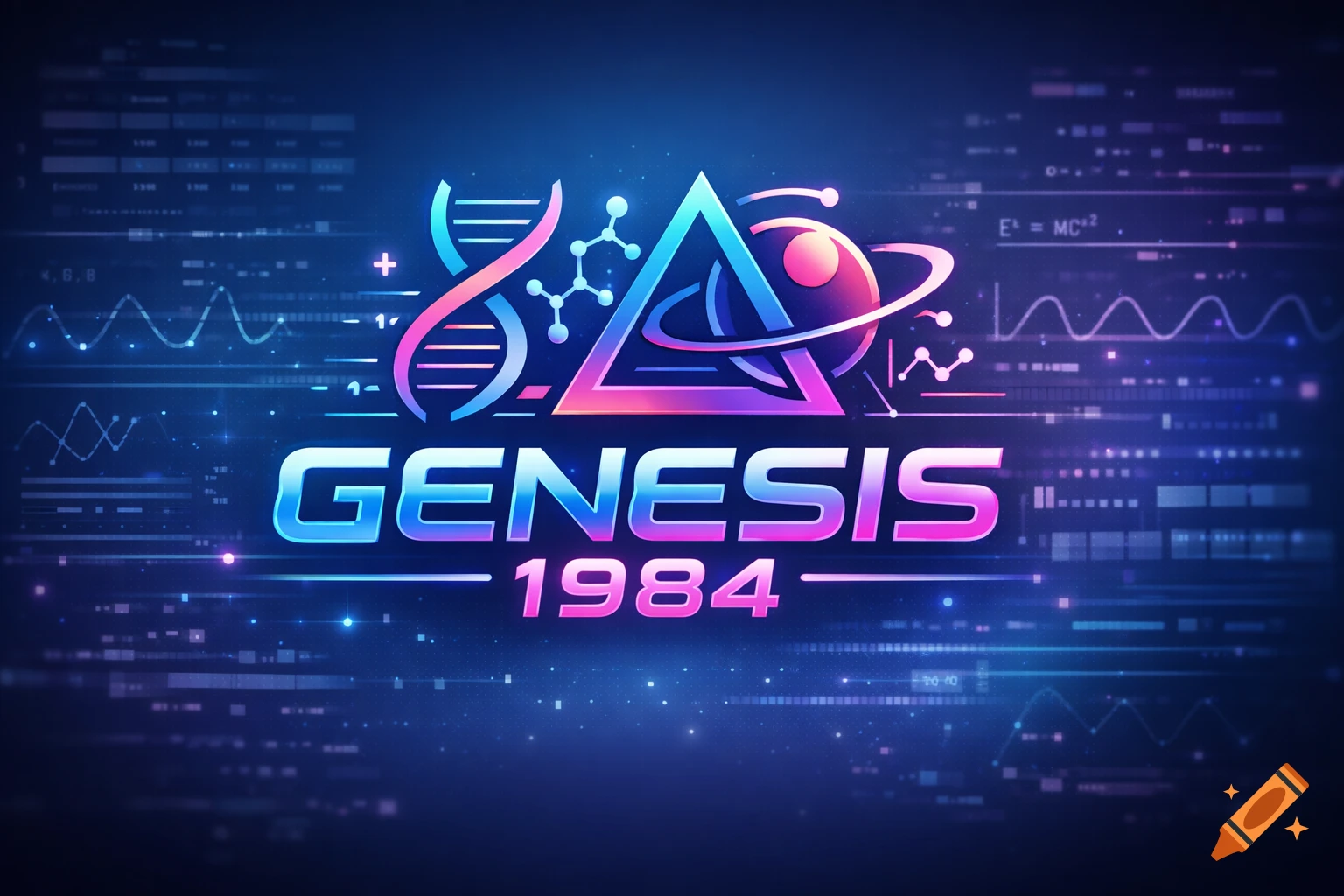 A futuristic logo for "GENESIS 1984" in vibrant blue and pink gradient ...