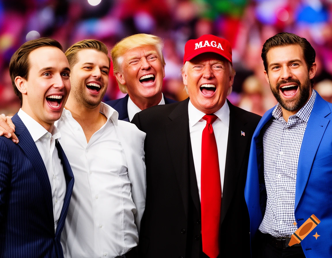 Donald Trump, Jared Kushner, Eric Trump, and Donald Trump Jr. laugh ...